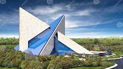 Futuristic Triangular Architecture Aerial Stock Illustration ...