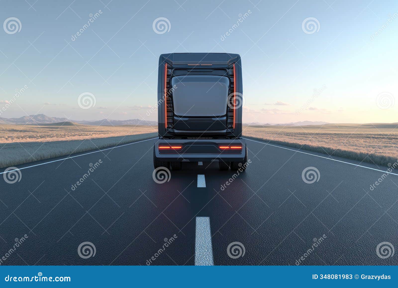 A Futuristic Truck without Trailer on the Road. Back View Stock ...