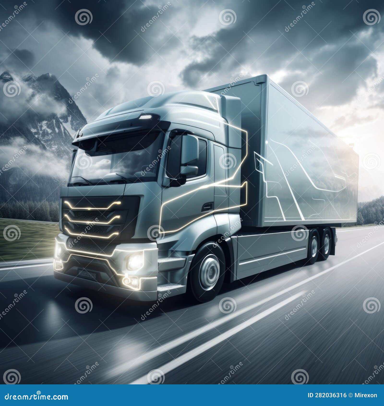 Futuristic Truck with Trailer Scene. Technology Concept Stock ...