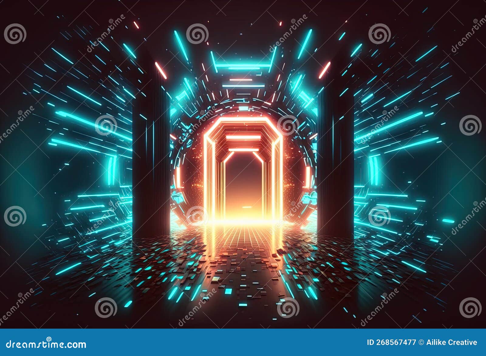 Futuristic Tunnel Background with Neon Acceleration Light Stock ...