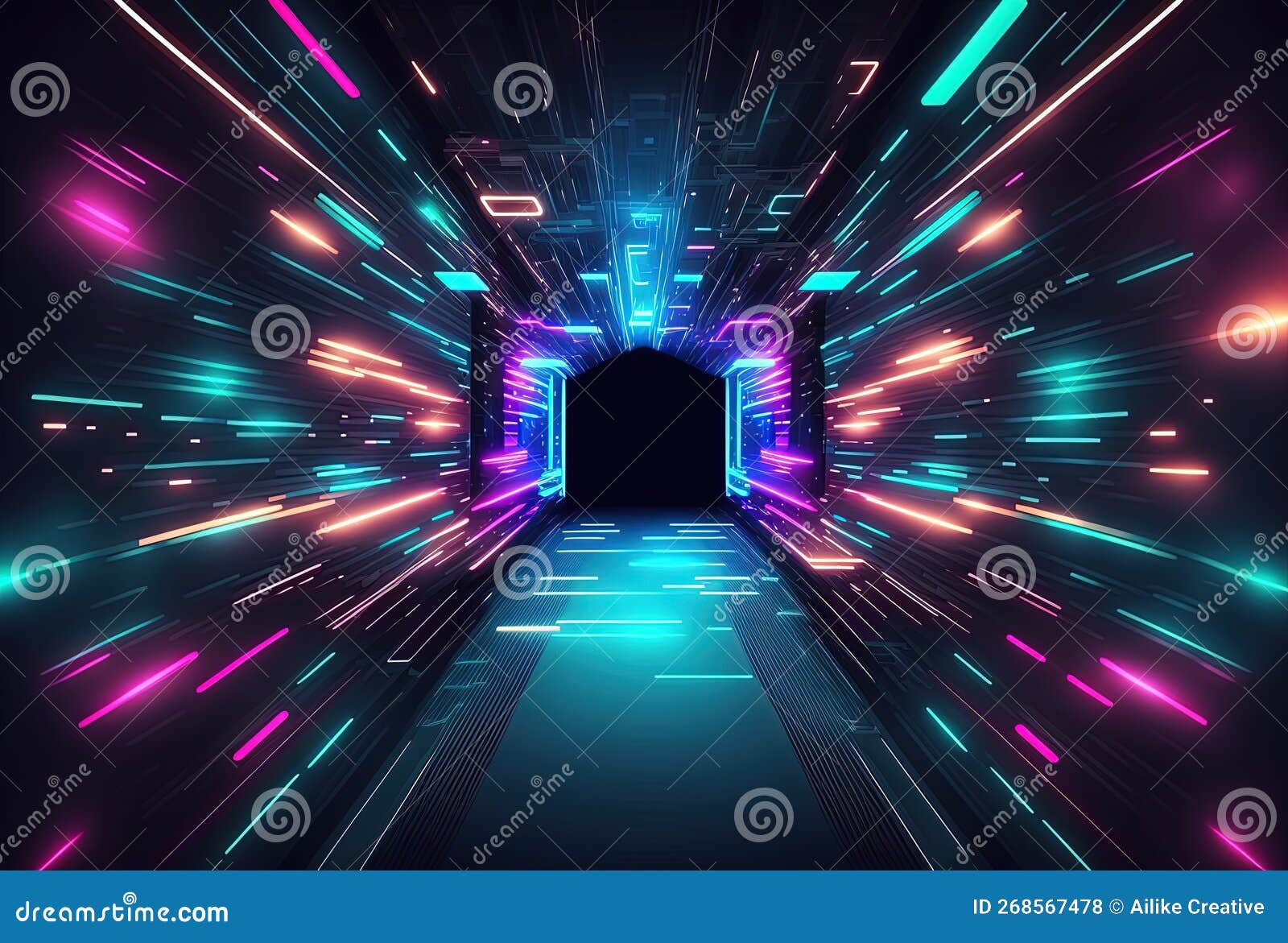 Futuristic Tunnel Background with Neon Acceleration Light Stock ...