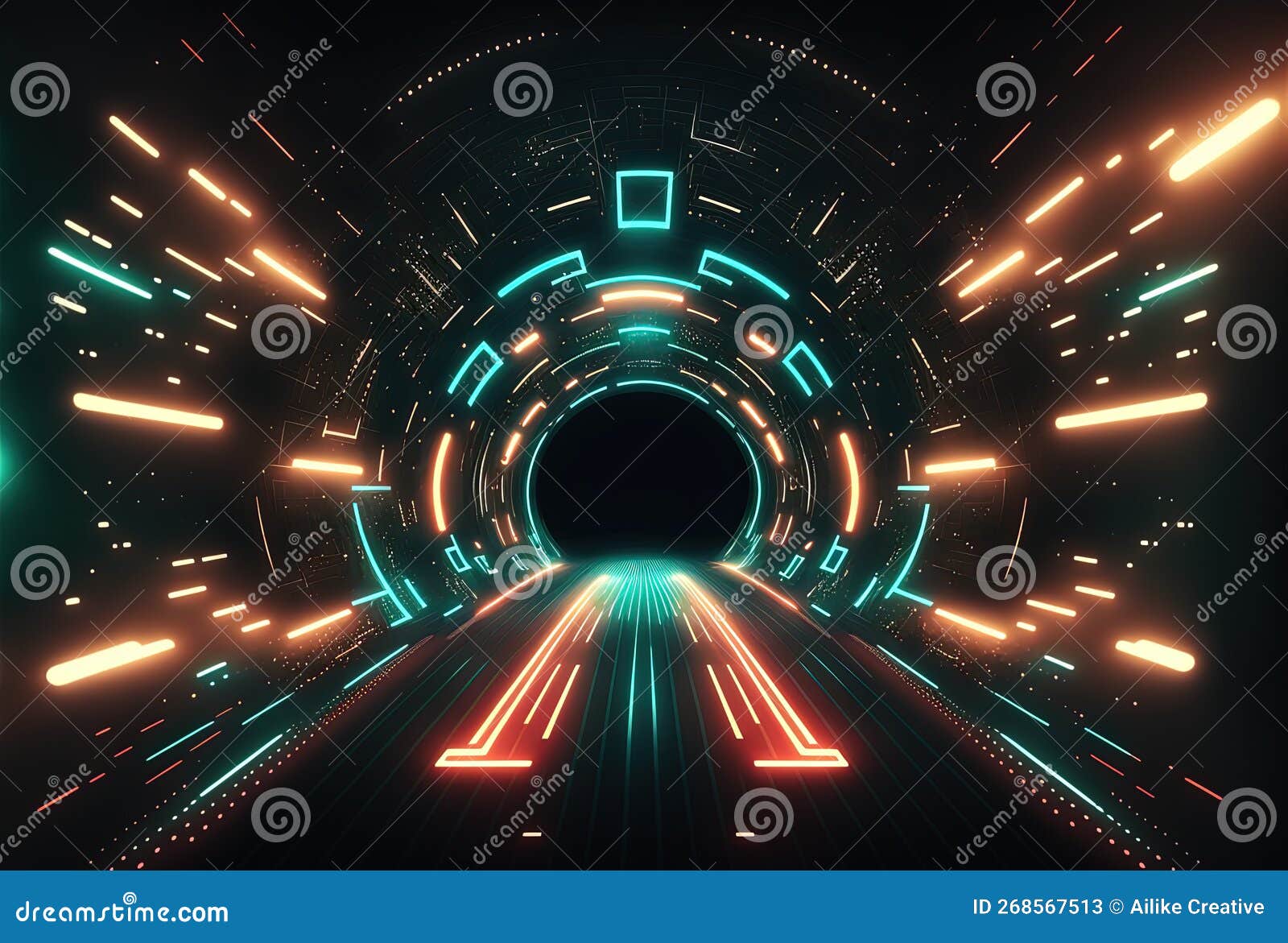 Futuristic Tunnel Background with Neon Light Stock Illustration ...