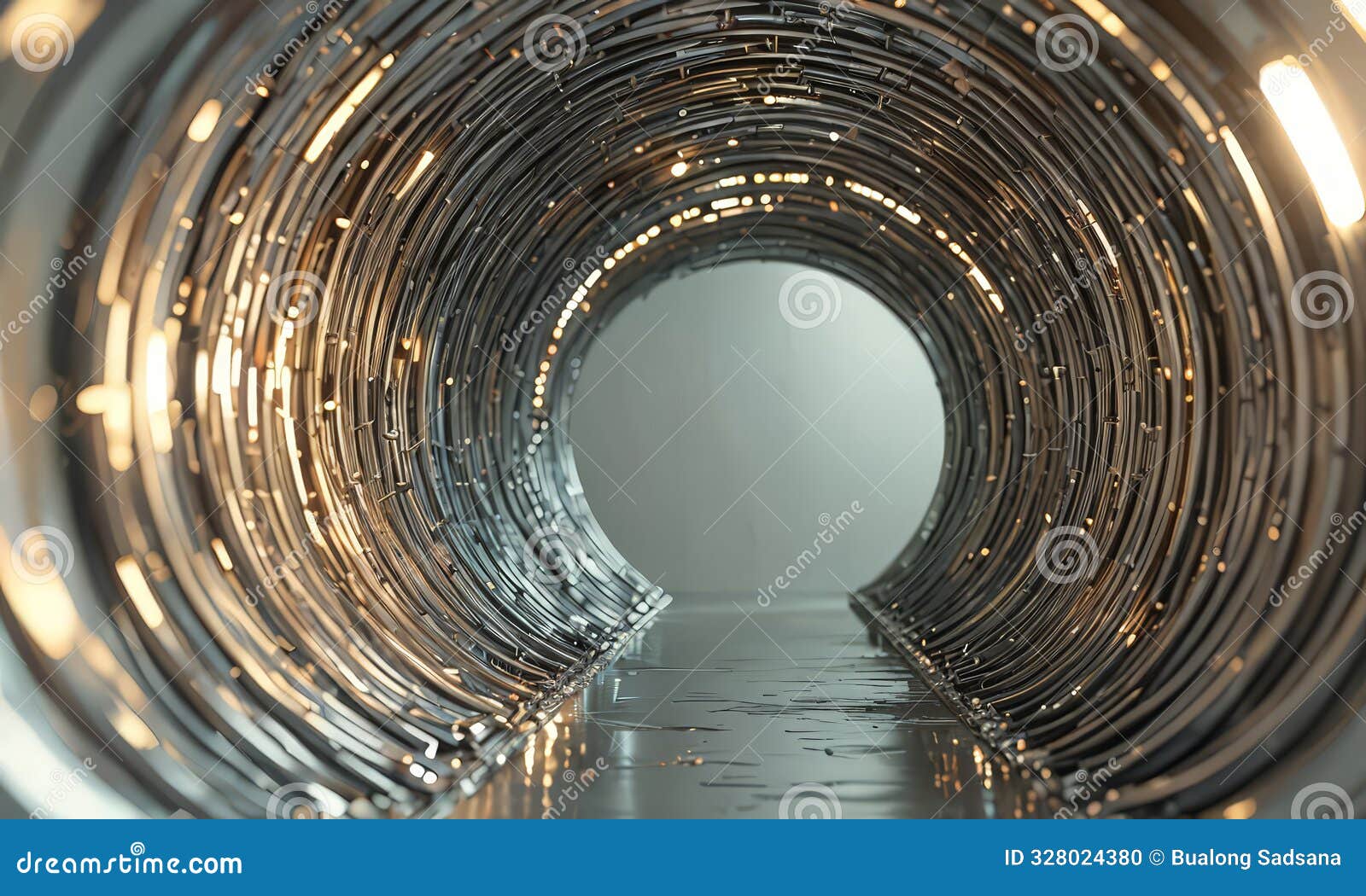 Futuristic Tunnel with Curved Metallic Surface and Light Source at the ...