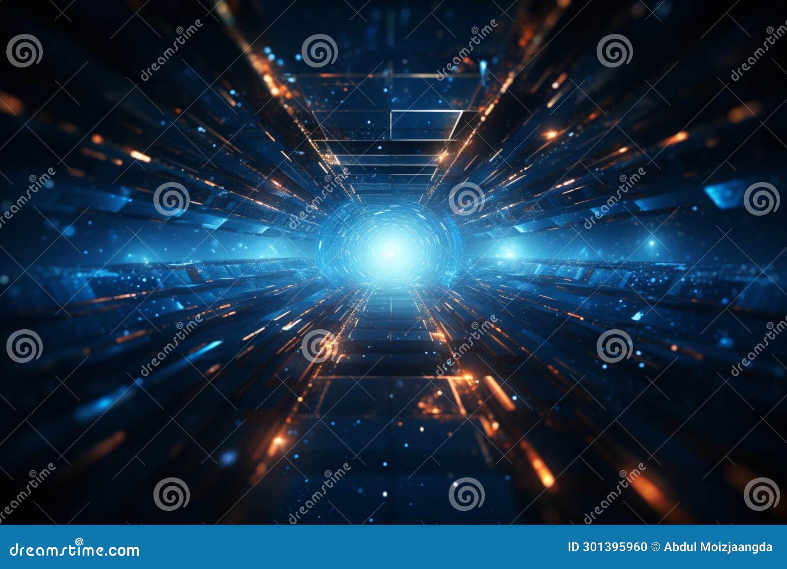 Futuristic Tunnel Digital Concept with Particles, Lighting, and Network ...