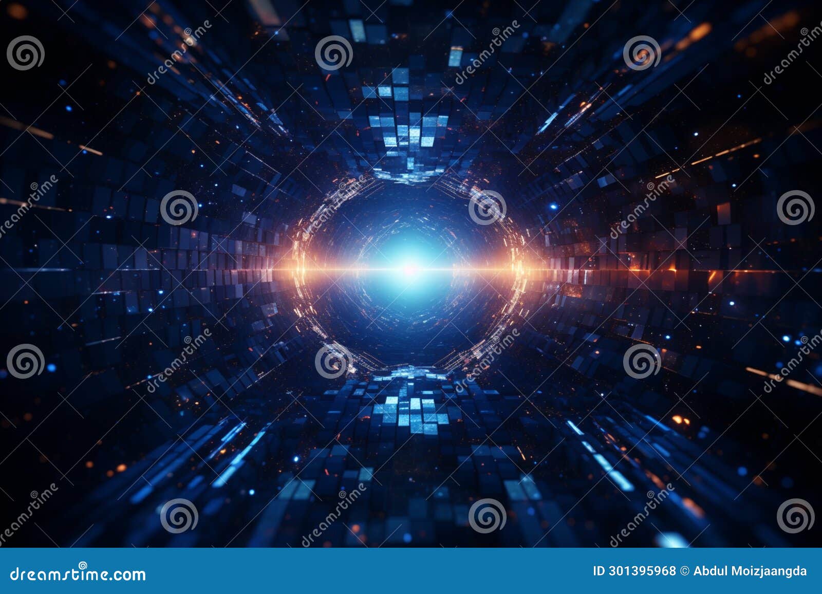 Futuristic Tunnel Digital Concept with Particles, Lighting, and Network ...