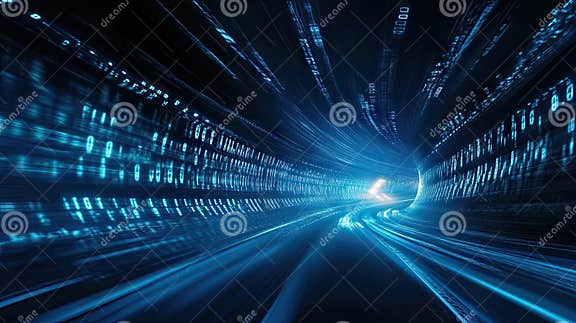 Futuristic Tunnel of Streaming Binary Code, Resembling Data Traveling ...