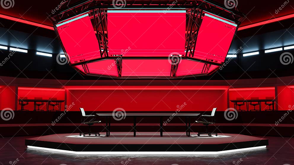 Futuristic TV Game Show Studio Design with an Interview Table on Stage ...