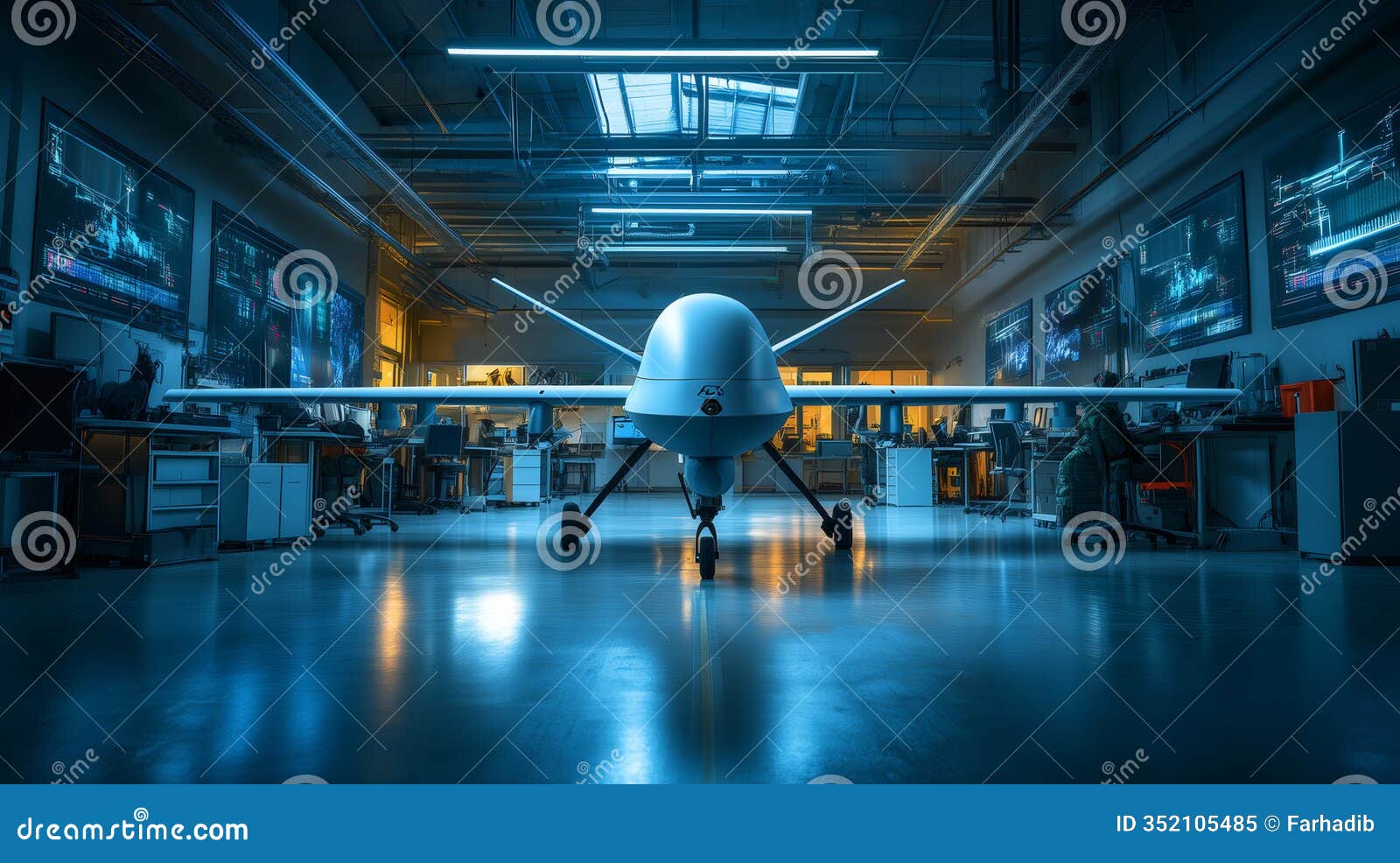 Futuristic Ucav Being Prepared for a Mission in a High Tech Military ...