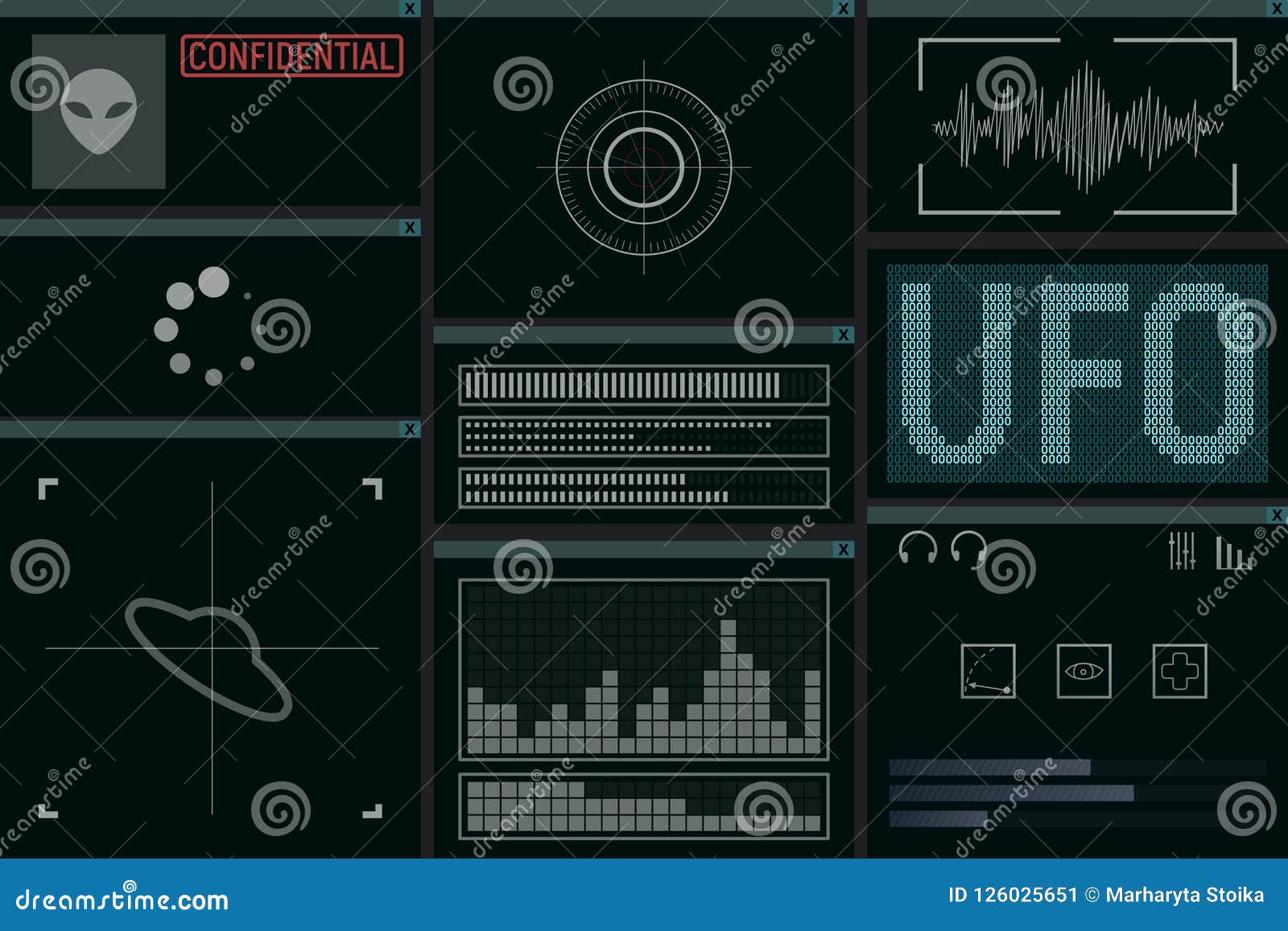 Futuristic UFO screen. stock vector. Illustration of digital - 126025651