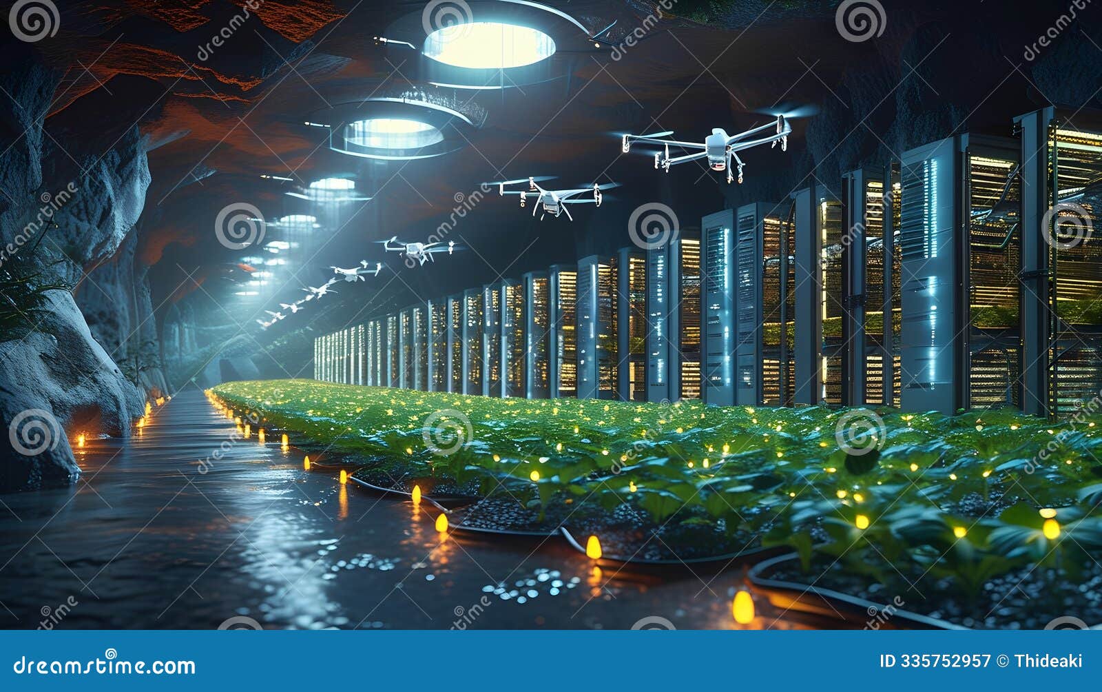 A Futuristic Underground Data Center and Hydroponic Farm. Generative AI ...