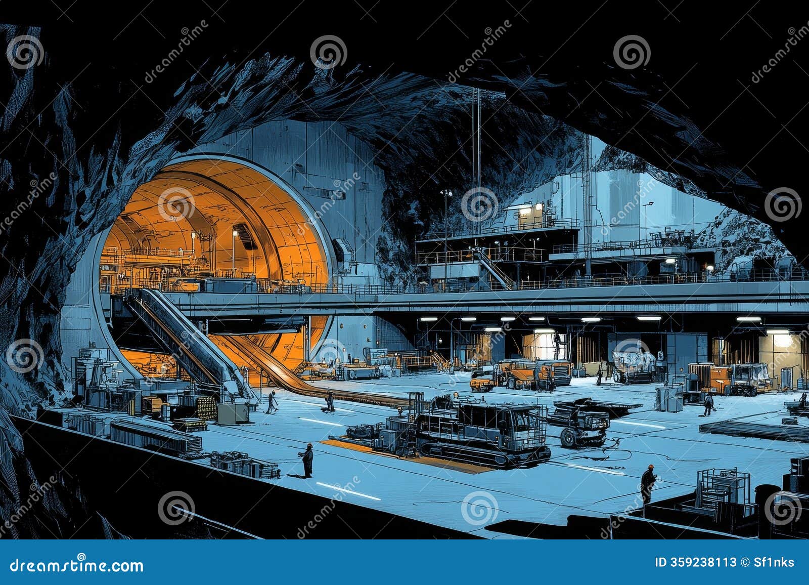 Futuristic Underground Neon Corridor Cyberpunk Stage Space Garage ...