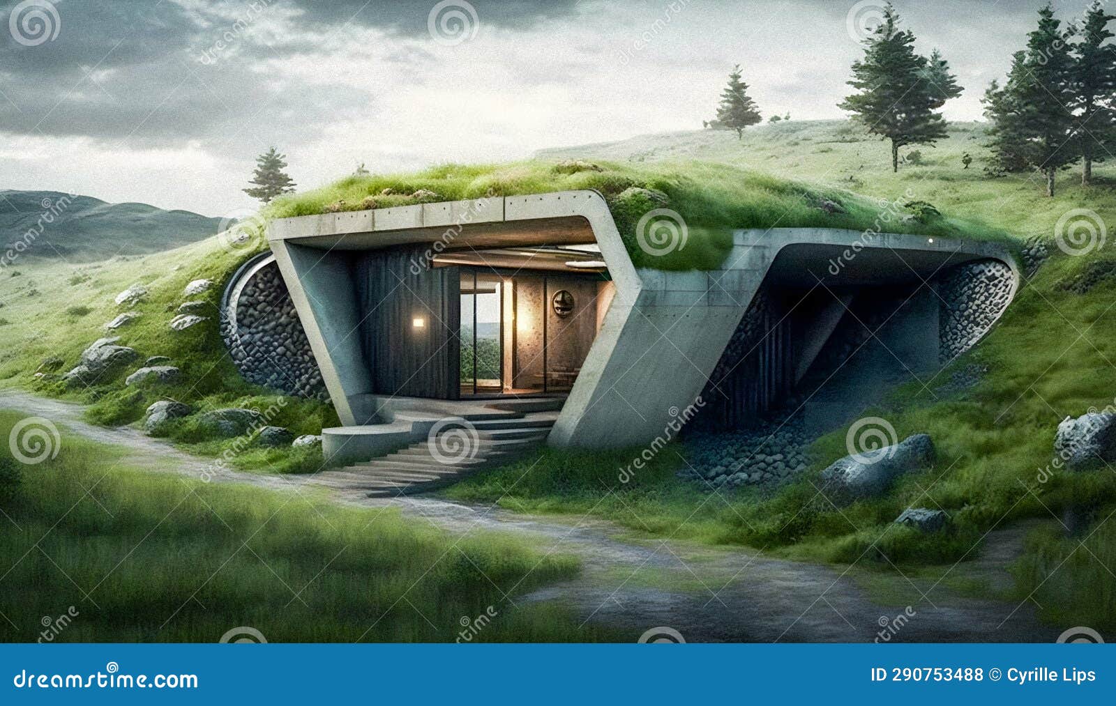 Futuristic Underground Home Generated by AI Stock Illustration ...