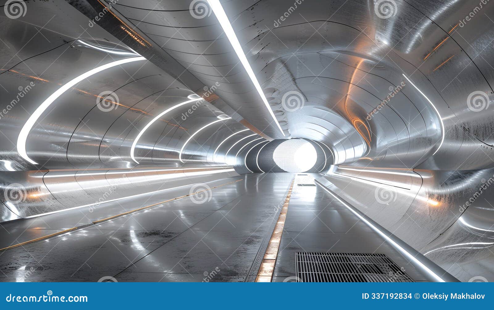 Futuristic Underground Metal Tunnel Stock Illustration - Illustration ...