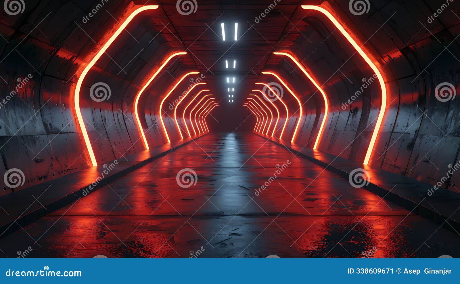 Futuristic Underground Tunnel with LED Strips Stock Illustration ...