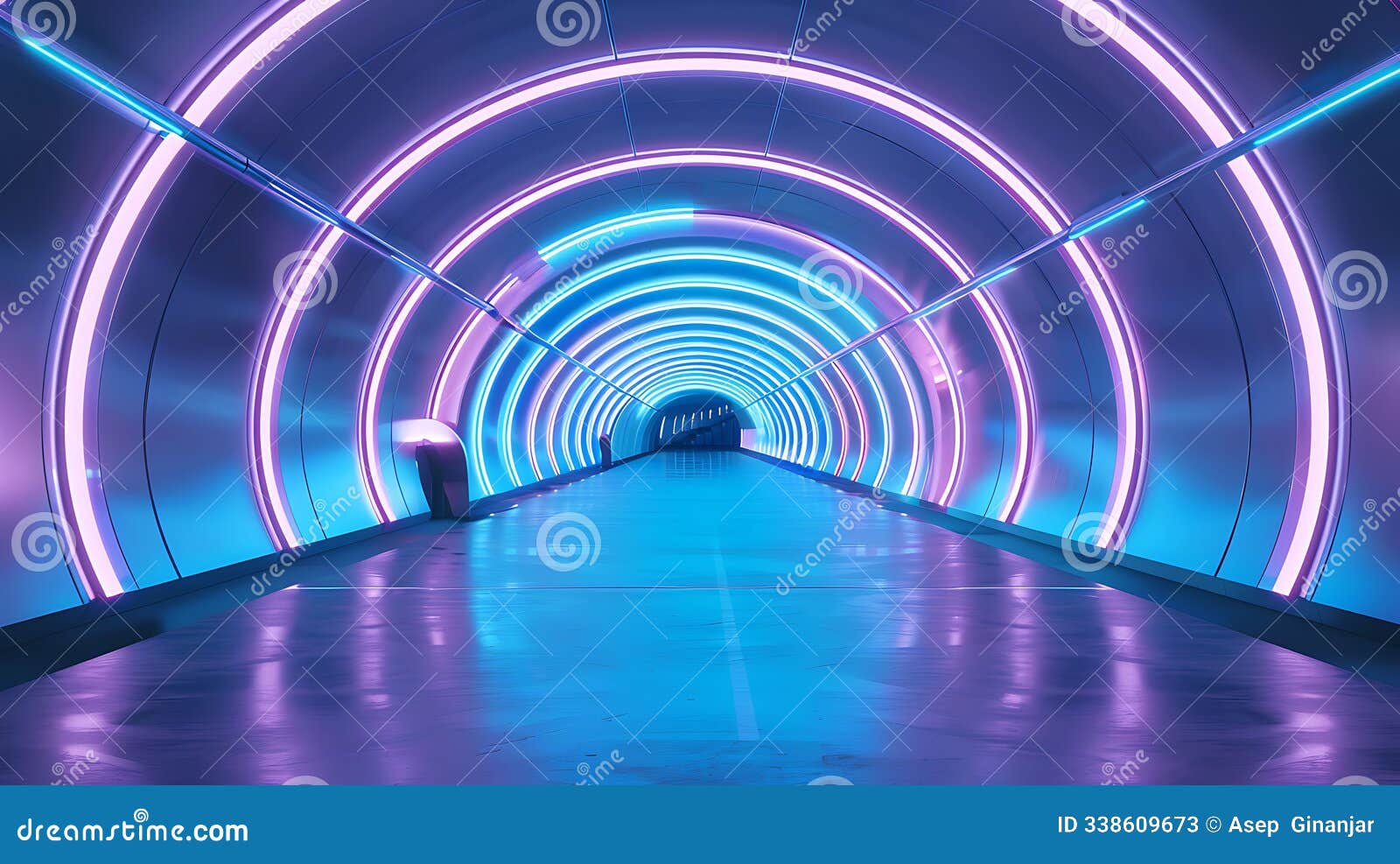 Futuristic Underground Tunnel with LED Strips Stock Illustration ...