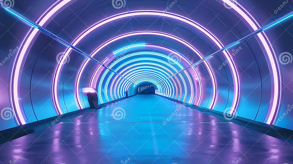 Futuristic Underground Tunnel with LED Strips Stock Illustration ...