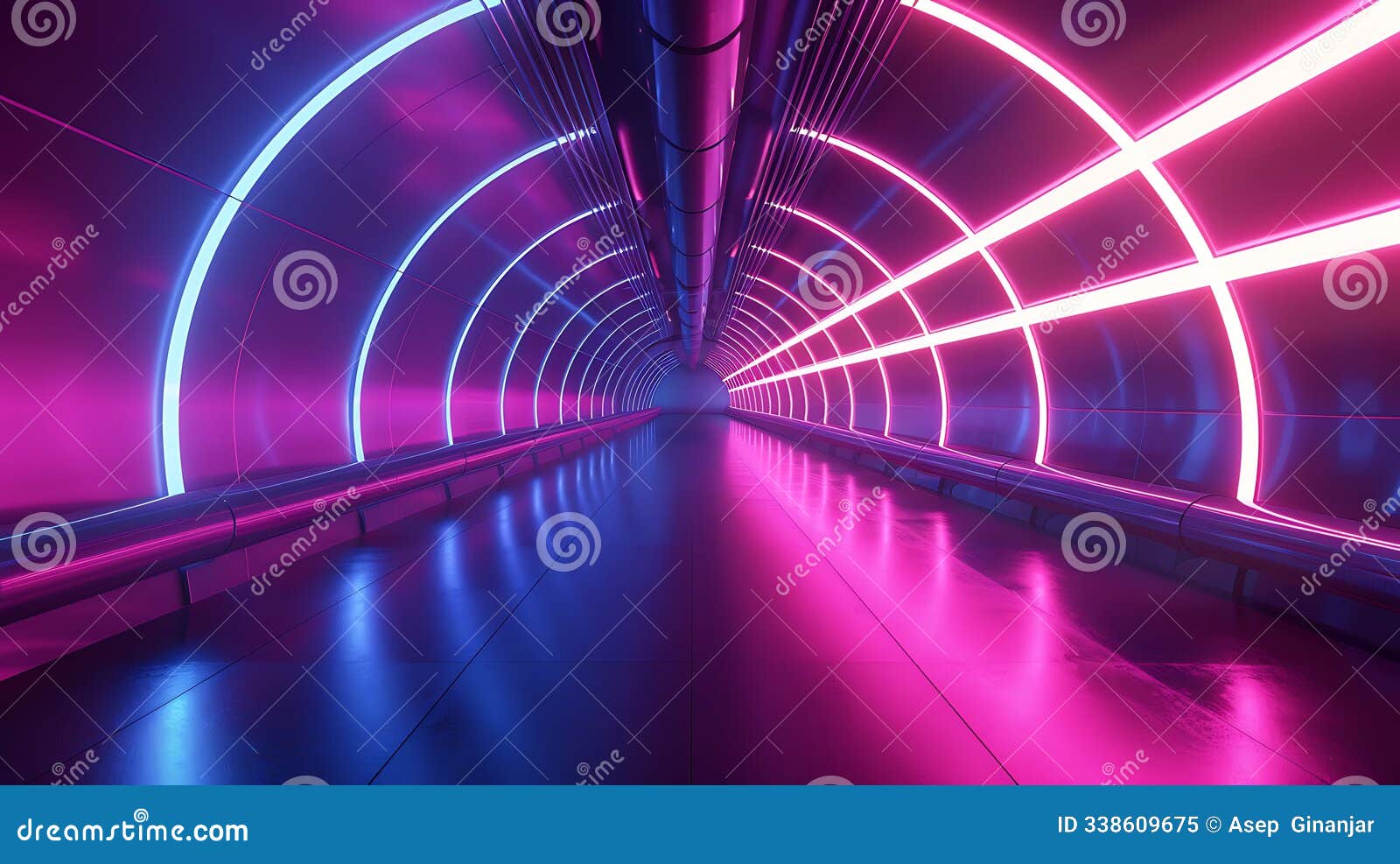 Futuristic Underground Tunnel with LED Strips Stock Illustration ...