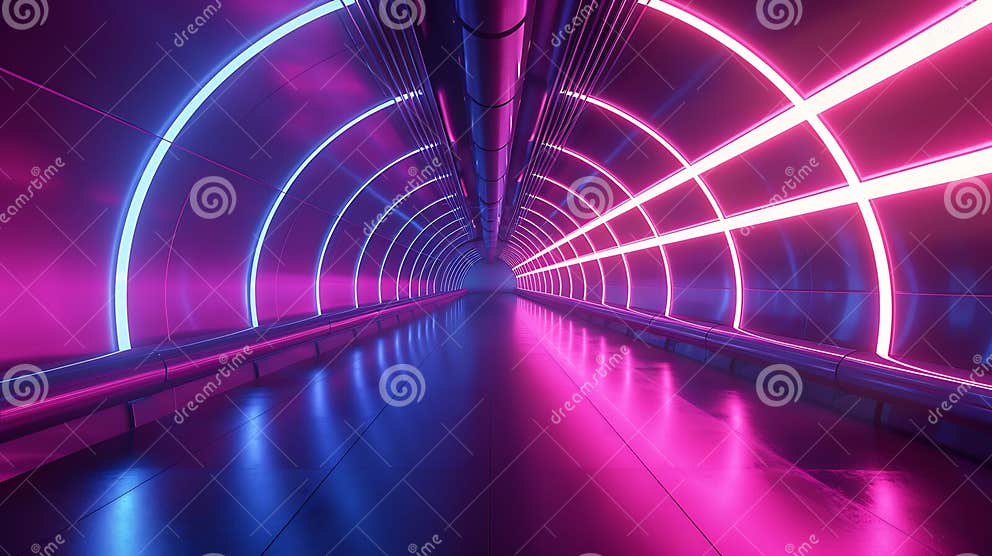Futuristic Underground Tunnel with LED Strips Stock Illustration ...