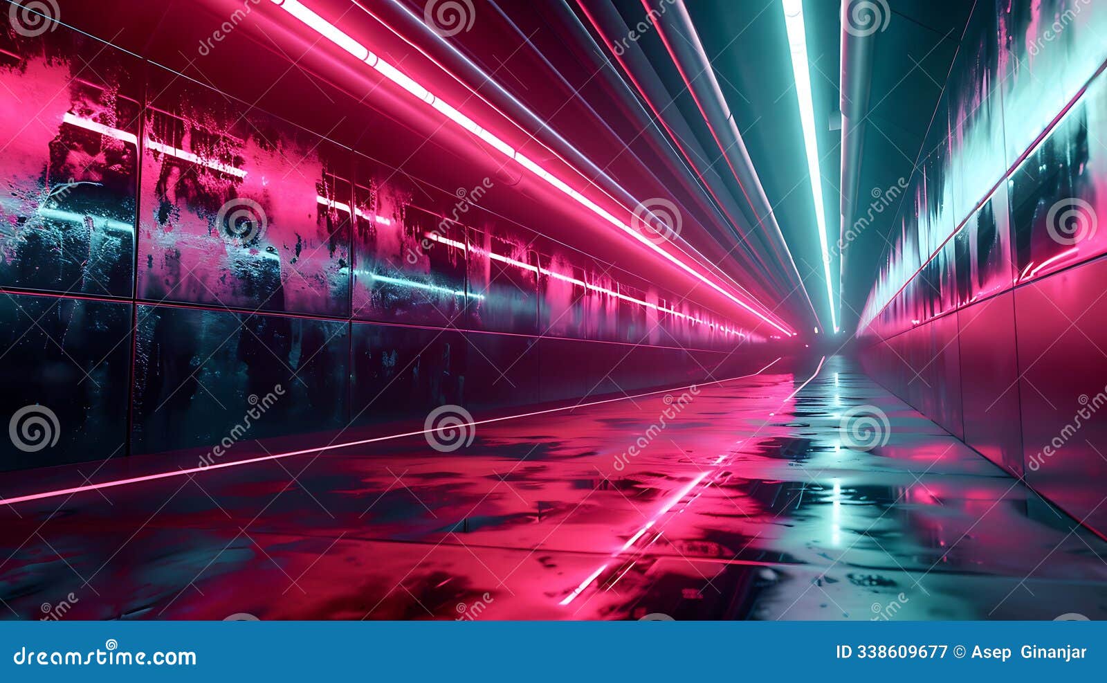 Futuristic Underground Tunnel with LED Strips Stock Illustration ...