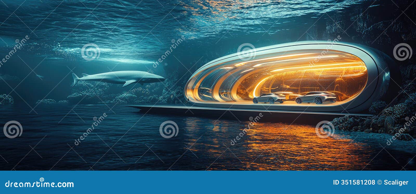 Futuristic Underwater Tunnel With Autonomous Cars And Vibrant Coral ...