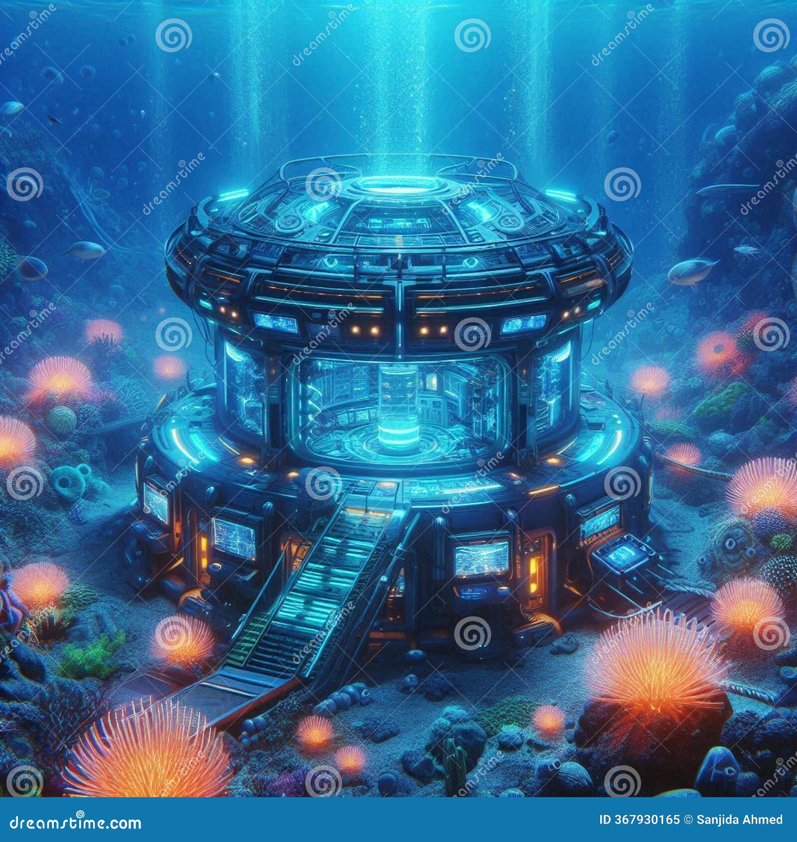 Futuristic Sci-fi Citadel In Vibrant Sunset For Game Design And ...