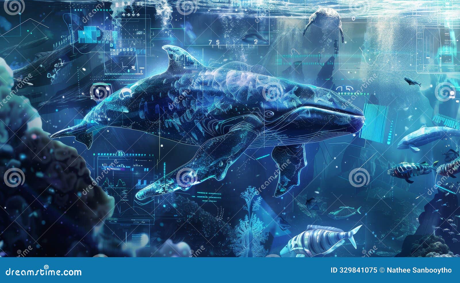 Futuristic Underwater Whale Digital Art Stock Illustration ...