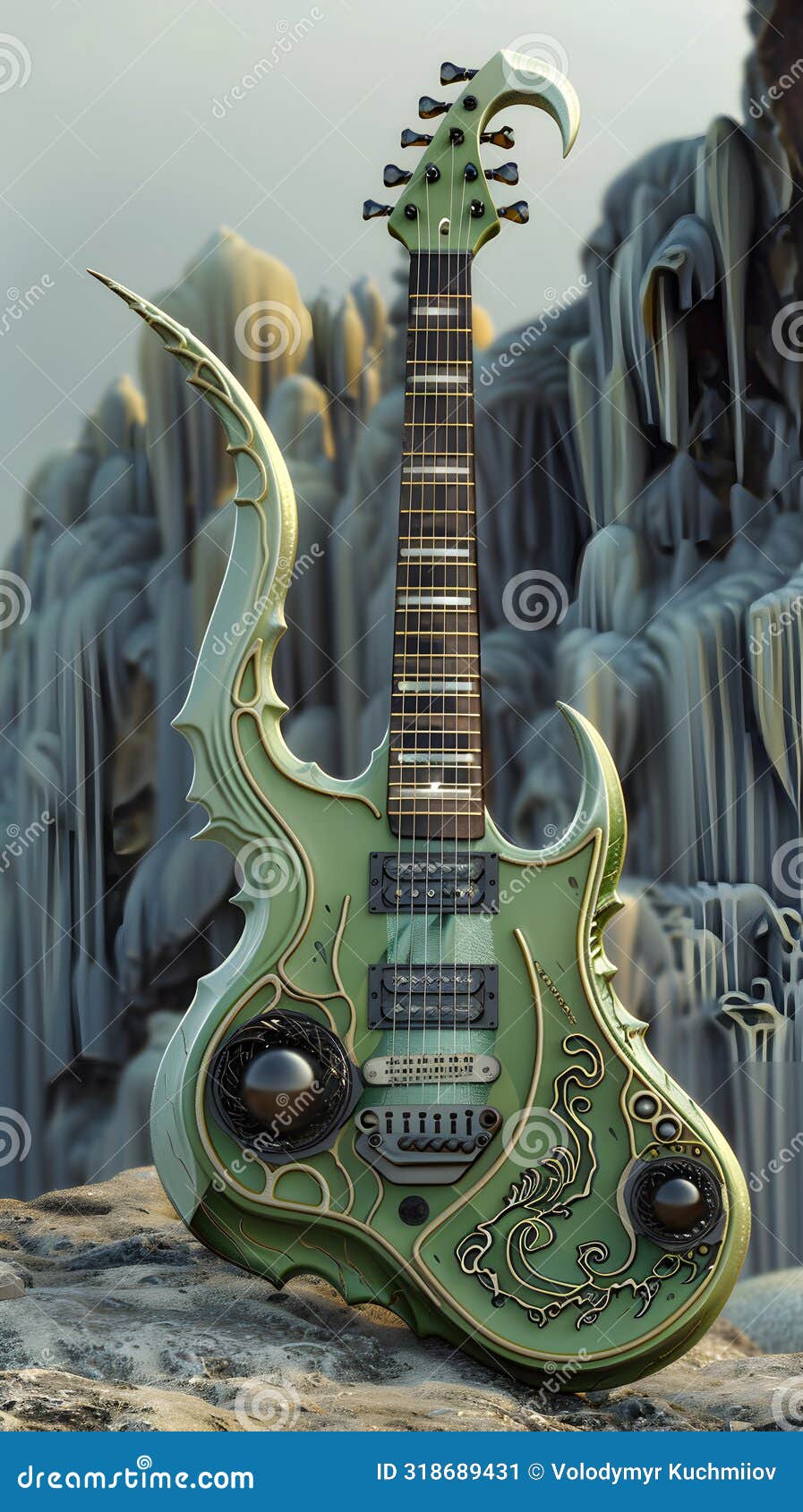 Futuristic Unusual Alien Rock Guitar Stock Illustration - Illustration ...