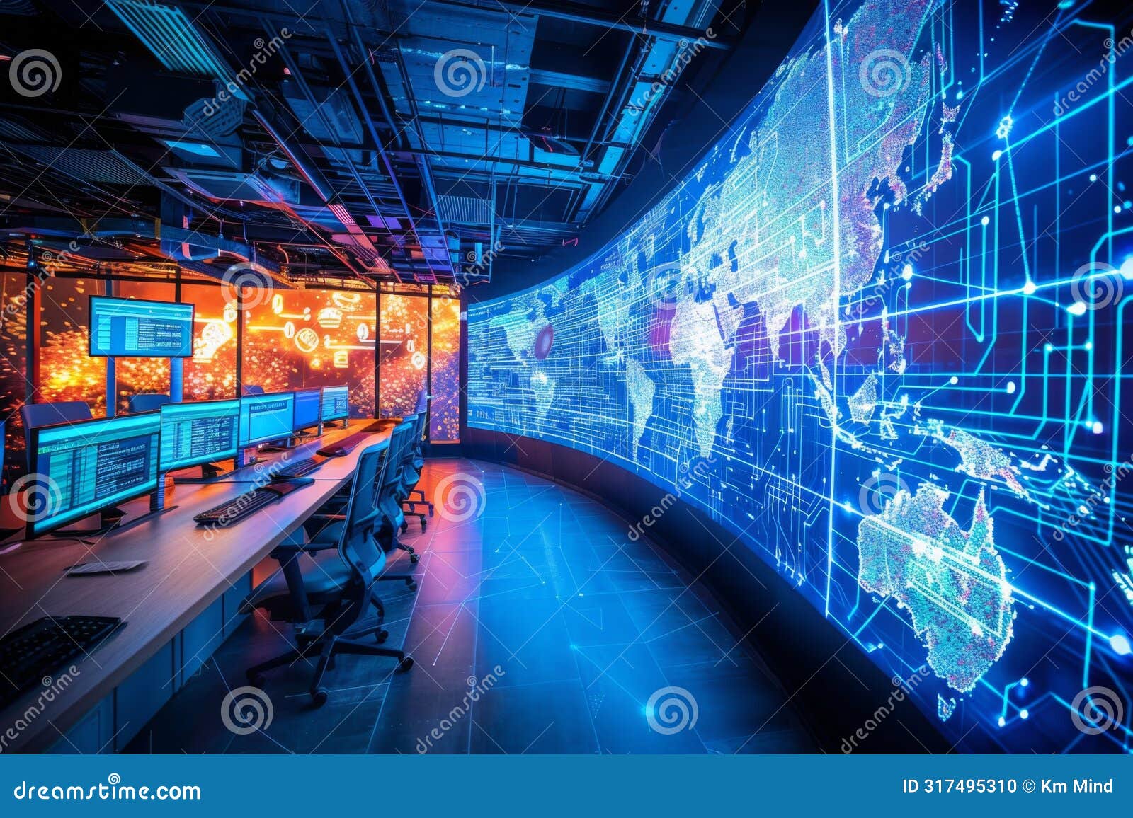 Futuristic Urban Control Center with Digital City Map Displays Stock ...