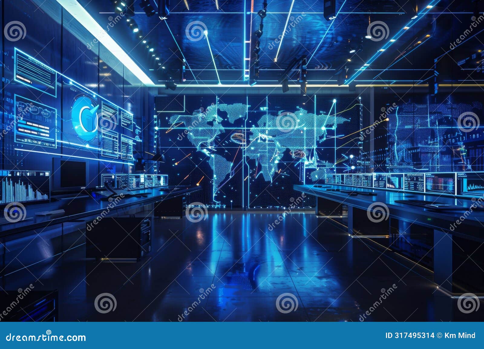 Futuristic Urban Control Center with Digital City Map Displays Stock ...