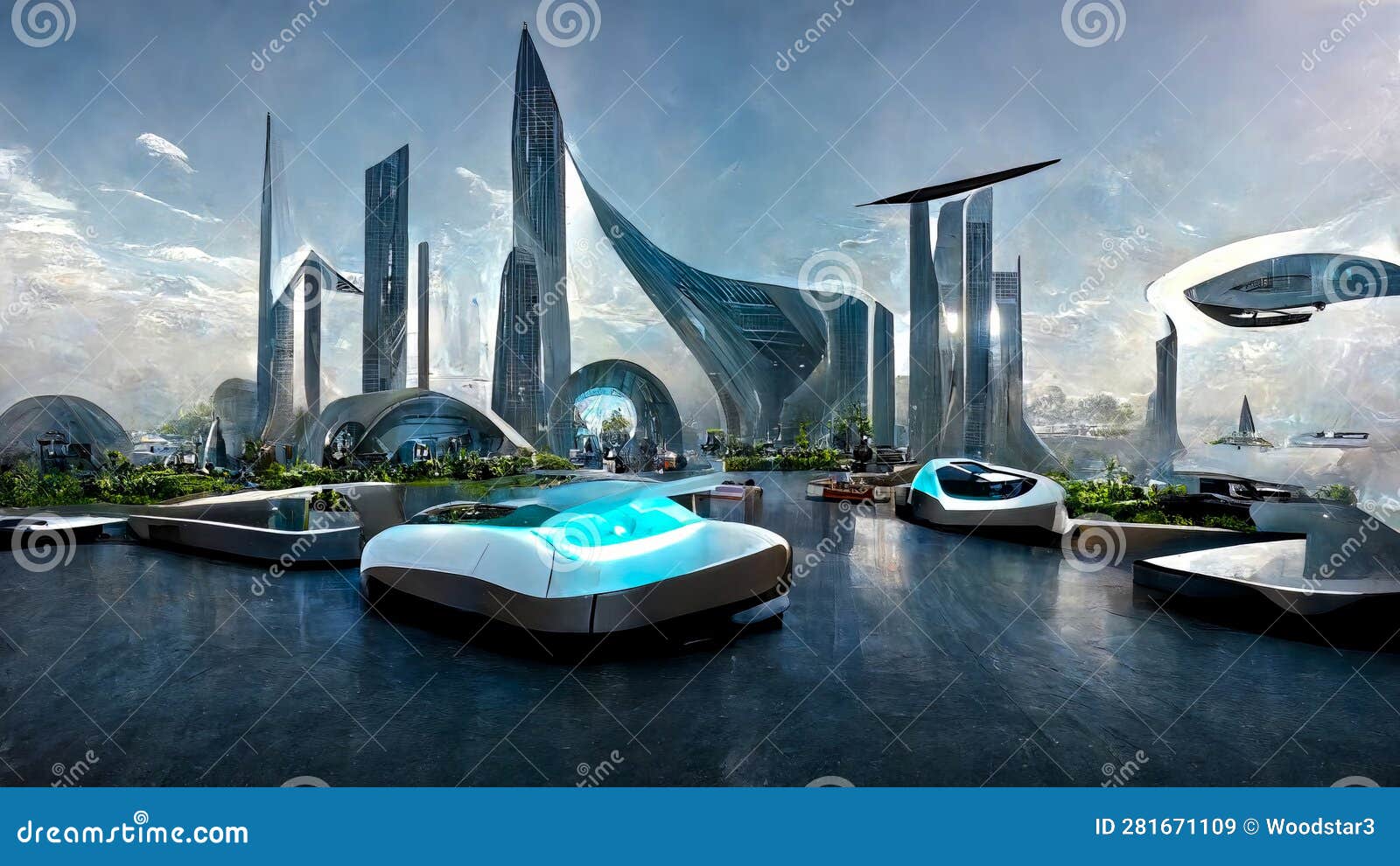 Futuristic Urban Landscape. Virtual Reality. Megapolis with Robotic ...