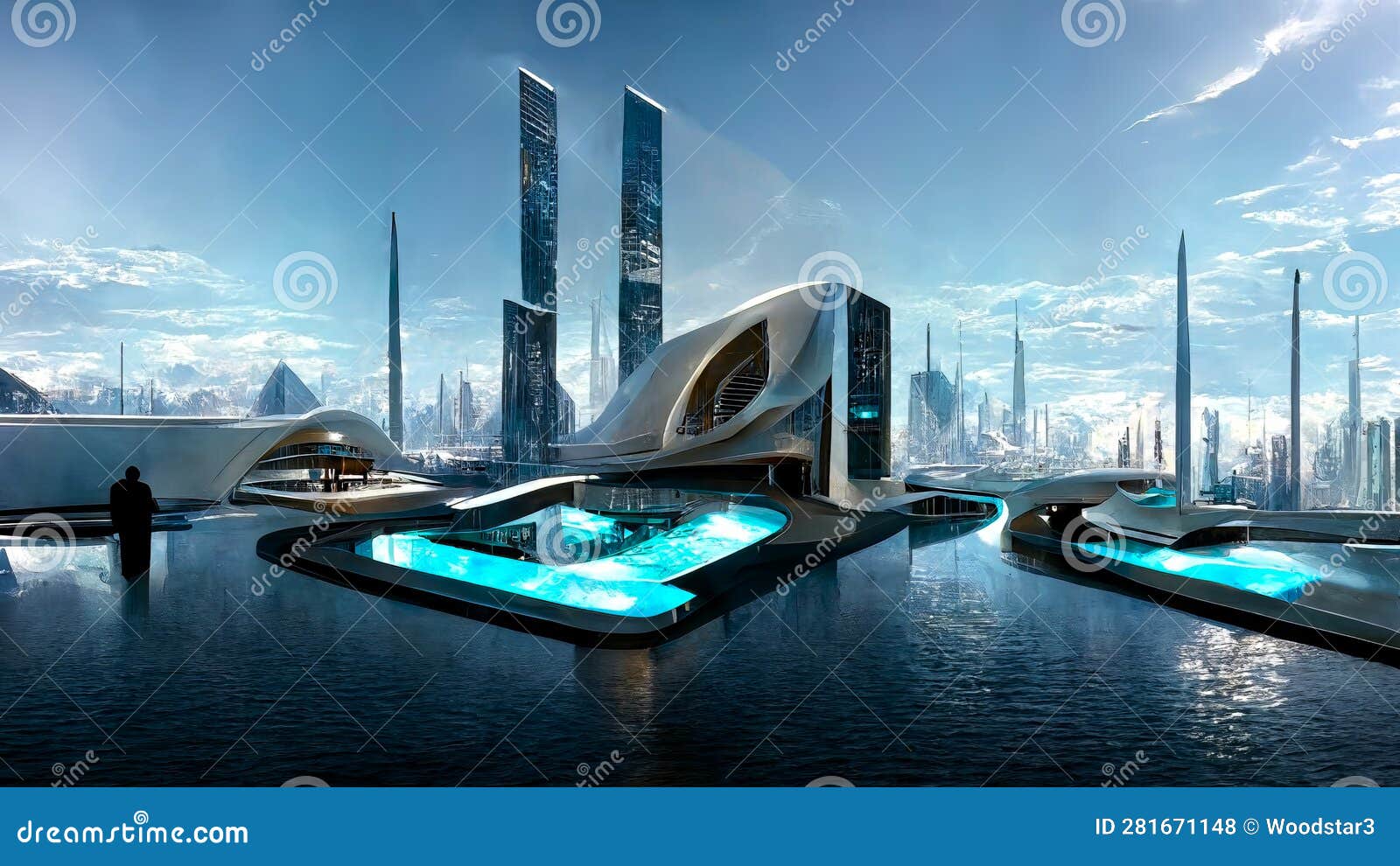 Futuristic Urban Landscape. Virtual Reality. Megapolis with Robotic ...