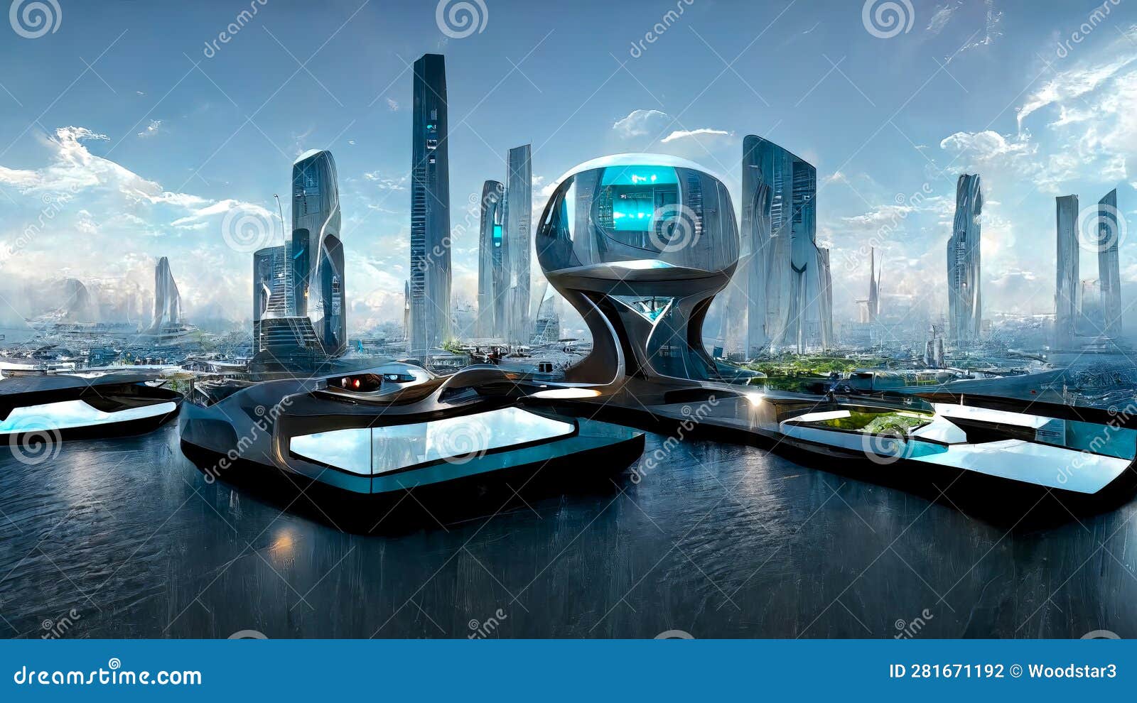 Futuristic Urban Landscape. Virtual Reality. Megapolis with Robotic ...
