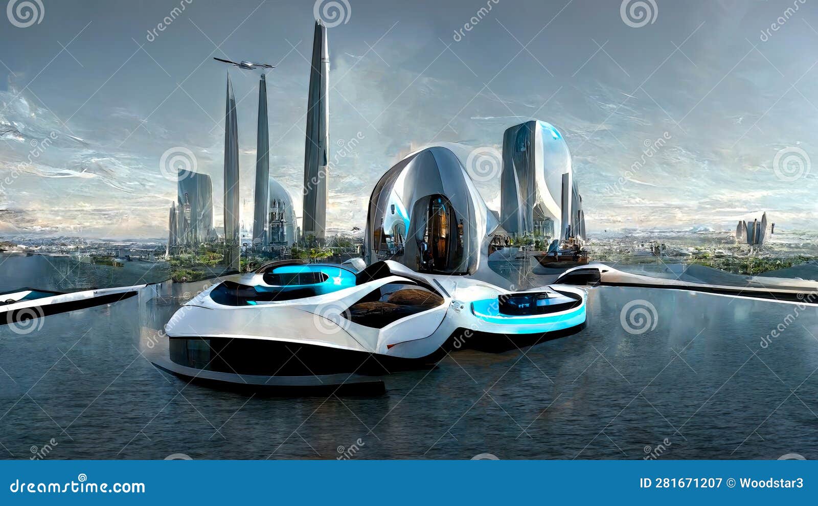 Futuristic Urban Landscape. Virtual Reality. Megapolis with Robotic ...