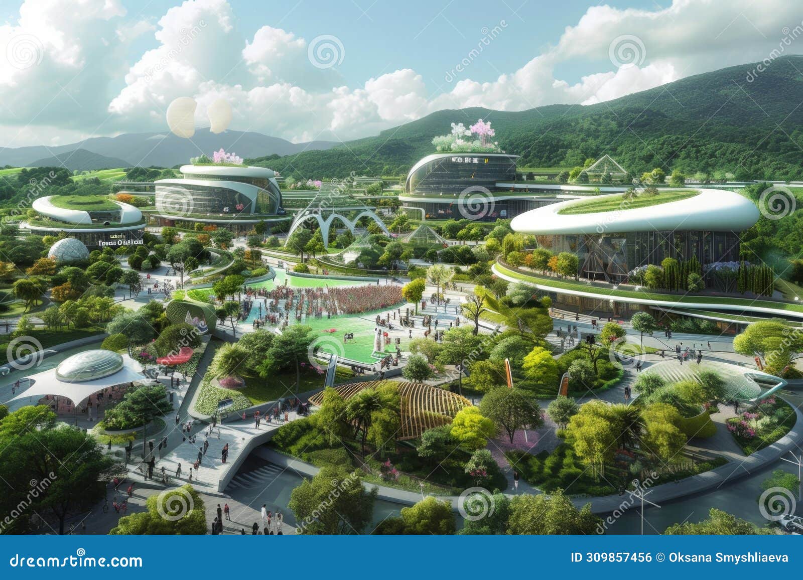 Futuristic Urban Oasis with Lush Greenery and Innovative Architecture ...
