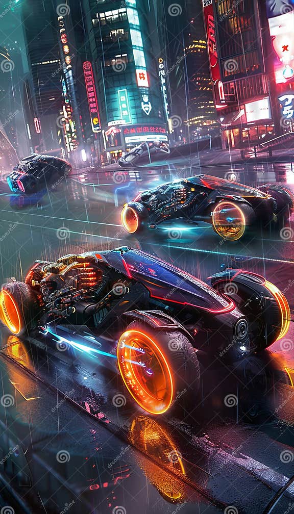 Futuristic Urban Scene Featuring Imaginative Drift Bikes Inspired by ...