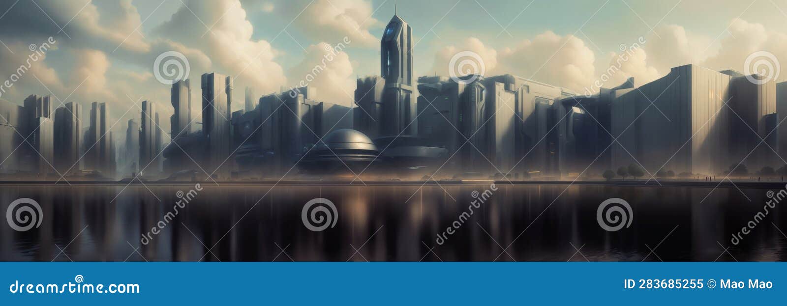 Futuristic Urban Skyline,Fictional City Skyline, Stock Illustration ...