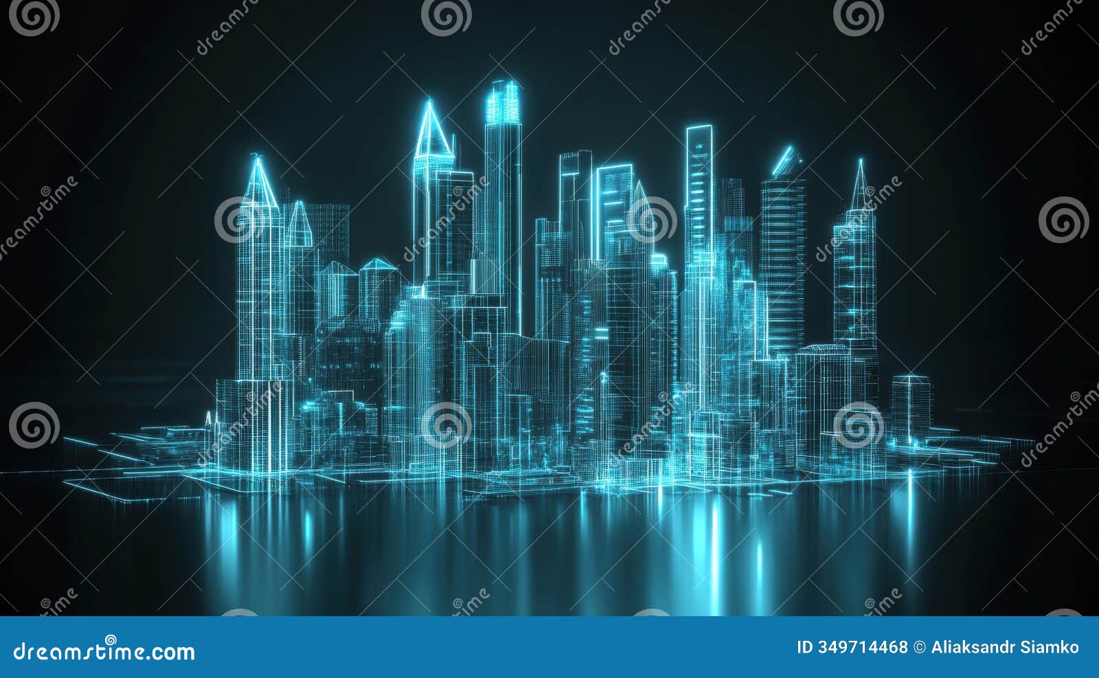 Futuristic Urban Skyline with Glowing Tech-inspired Architecture Stock ...
