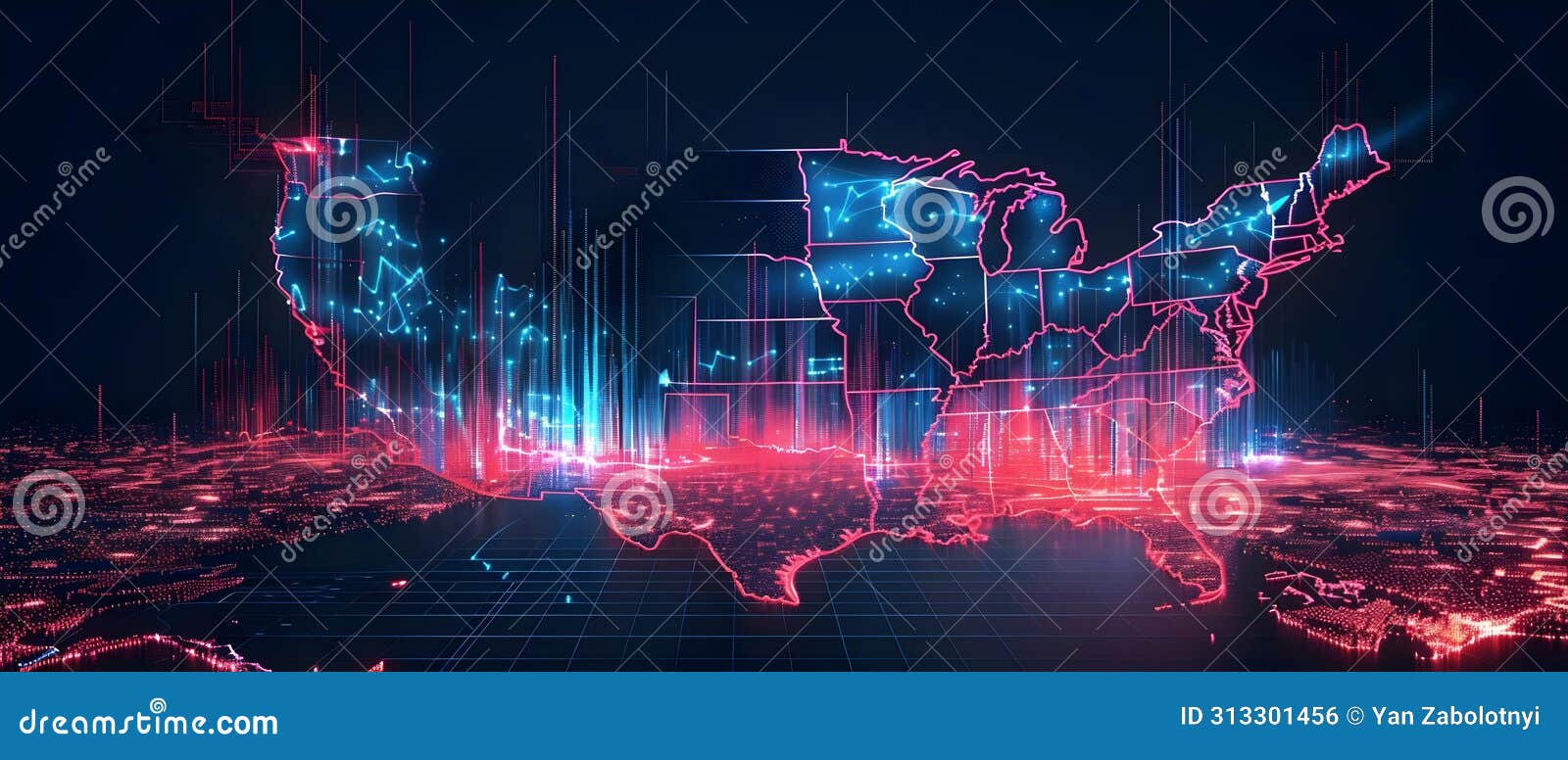 Futuristic USA Map Infographic: Complex Data Visualization with ...
