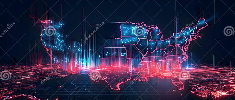 Futuristic USA Map Infographic: Complex Data Visualization with ...