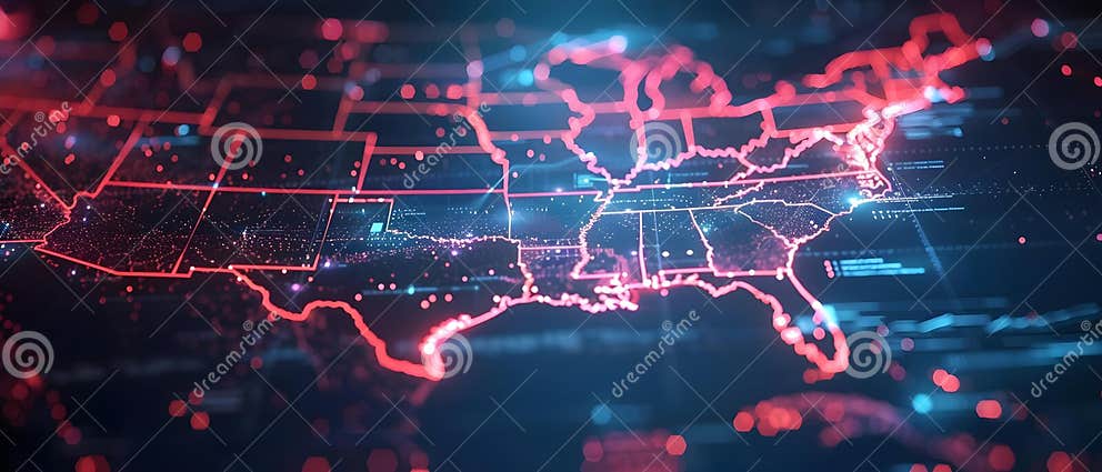 Futuristic USA Map Infographic Showing Complex Data Visualization with ...