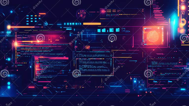 Futuristic User Interface with Digital Code and Neon Colors Stock Photo ...