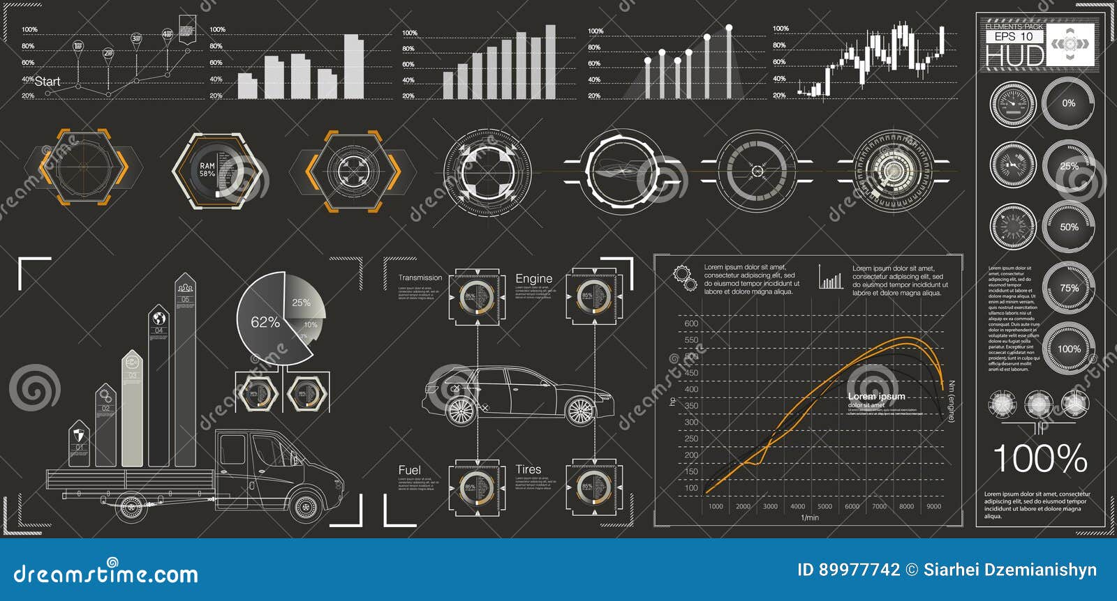 Cars Infographic Digital Illustration. Dashboard Theme Creative ...