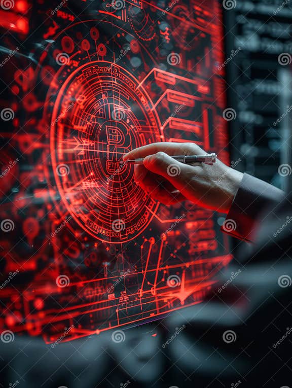 Futuristic User Interface Interaction High Tech Display with Red Holographic Elements for ...