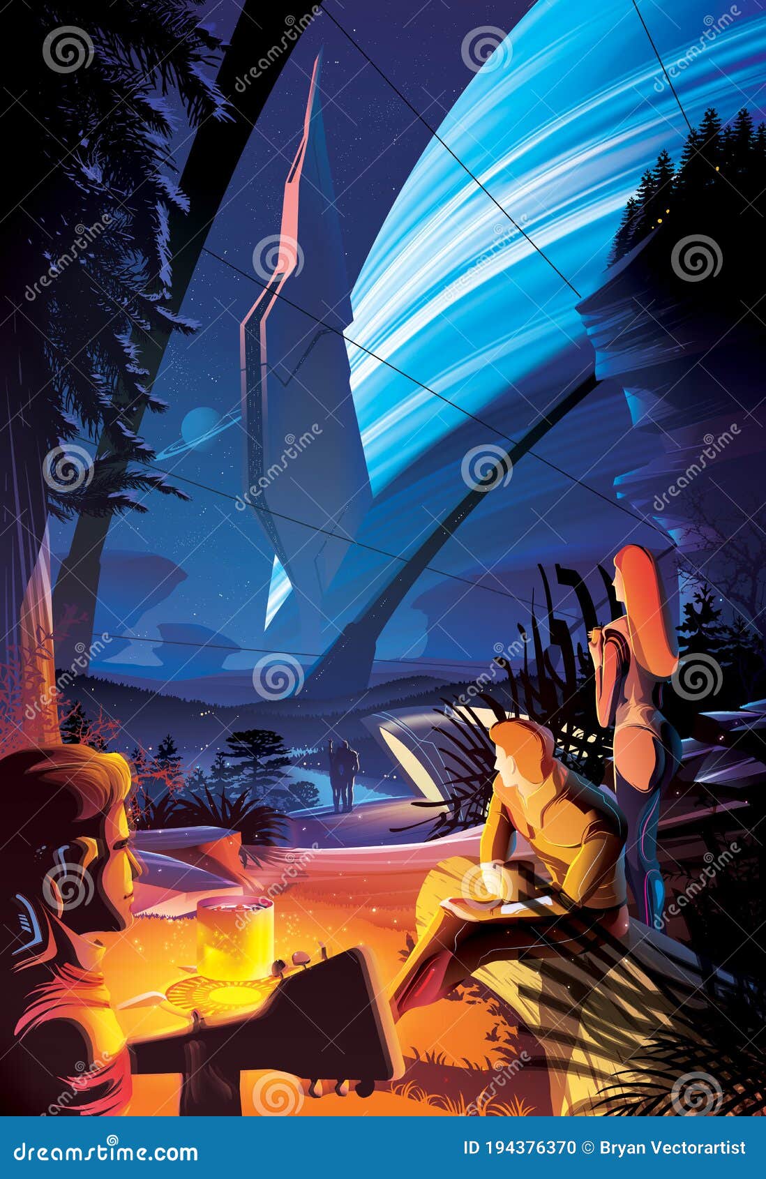 Futuristic Campfire on Other Planet Stock Vector - Illustration of ...
