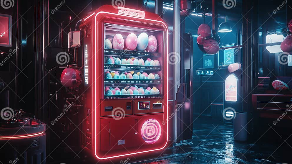 Futuristic Vending Machine Filled with Colorful Easter Eggs in a ...