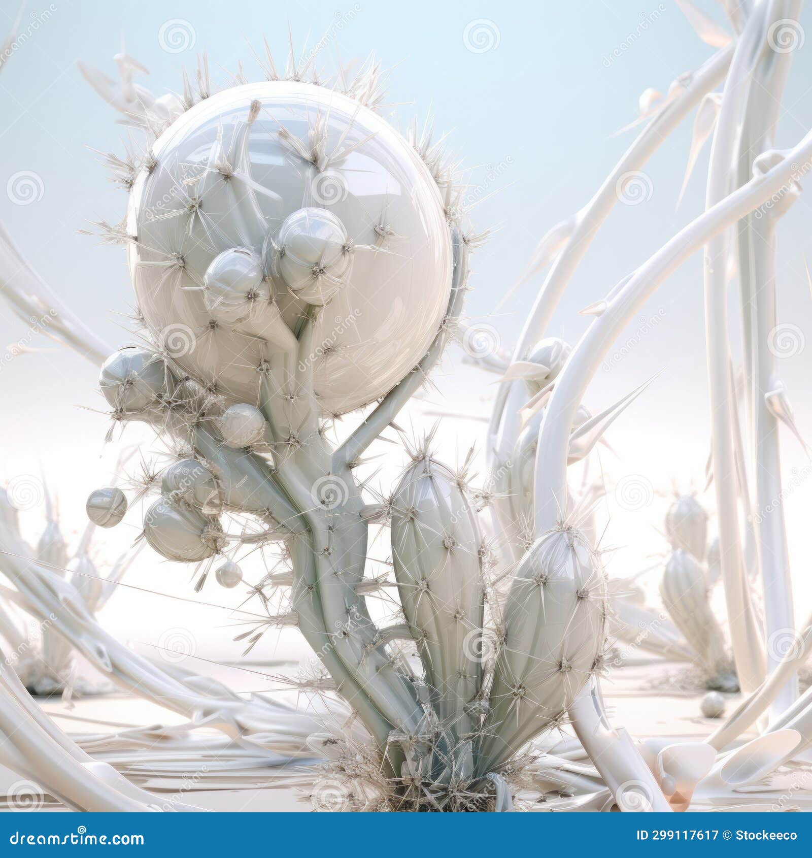 Futuristic Victorian White Cactus Plant 3d Rendering Stock Illustration ...