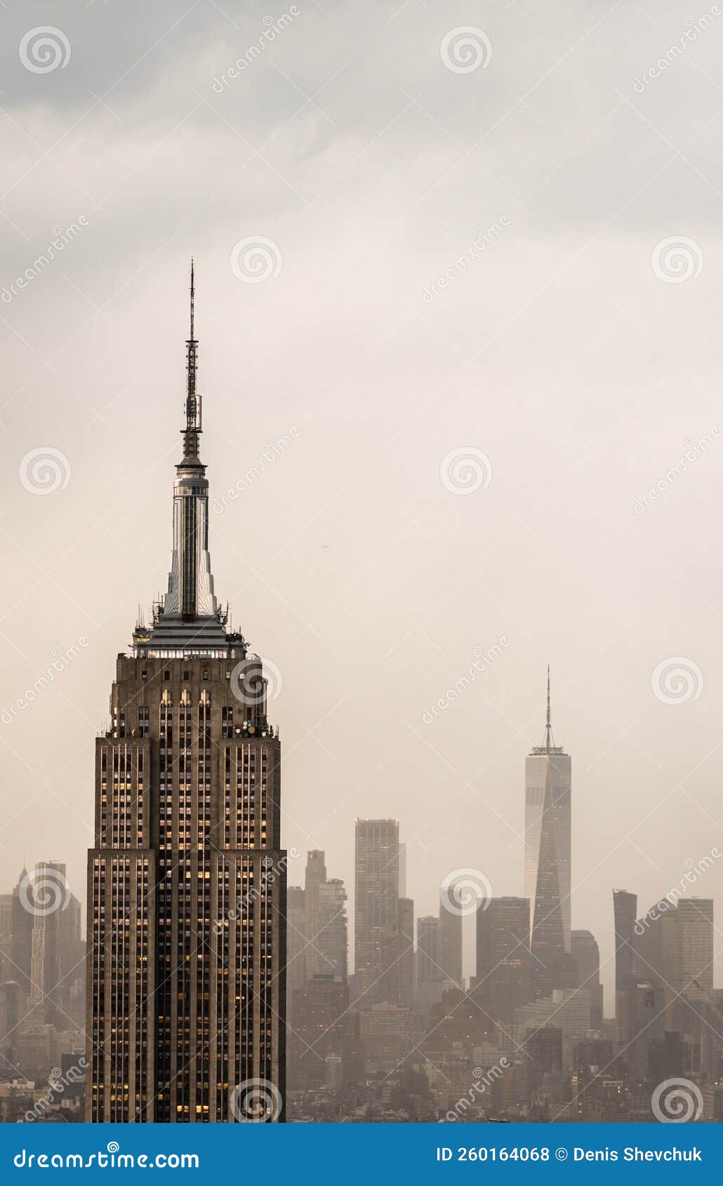 Futuristic View of a Skyscraper Tower in a Light Haze of Fog or Smog ...