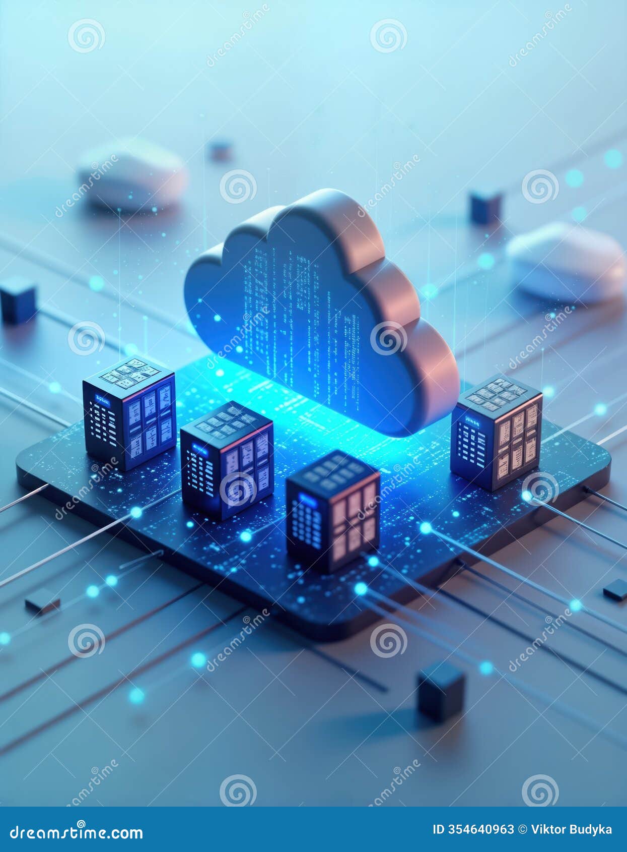 Futuristic Virtual Cloud Environment. Modern Tech Infrastructure. Side ...