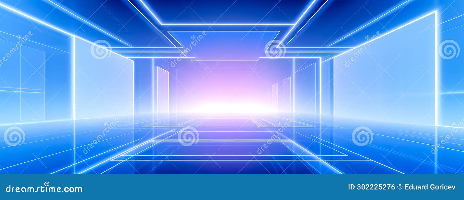 Futuristic Virtual Corridor With A Neon Blue Aesthetic, Creating An ...
