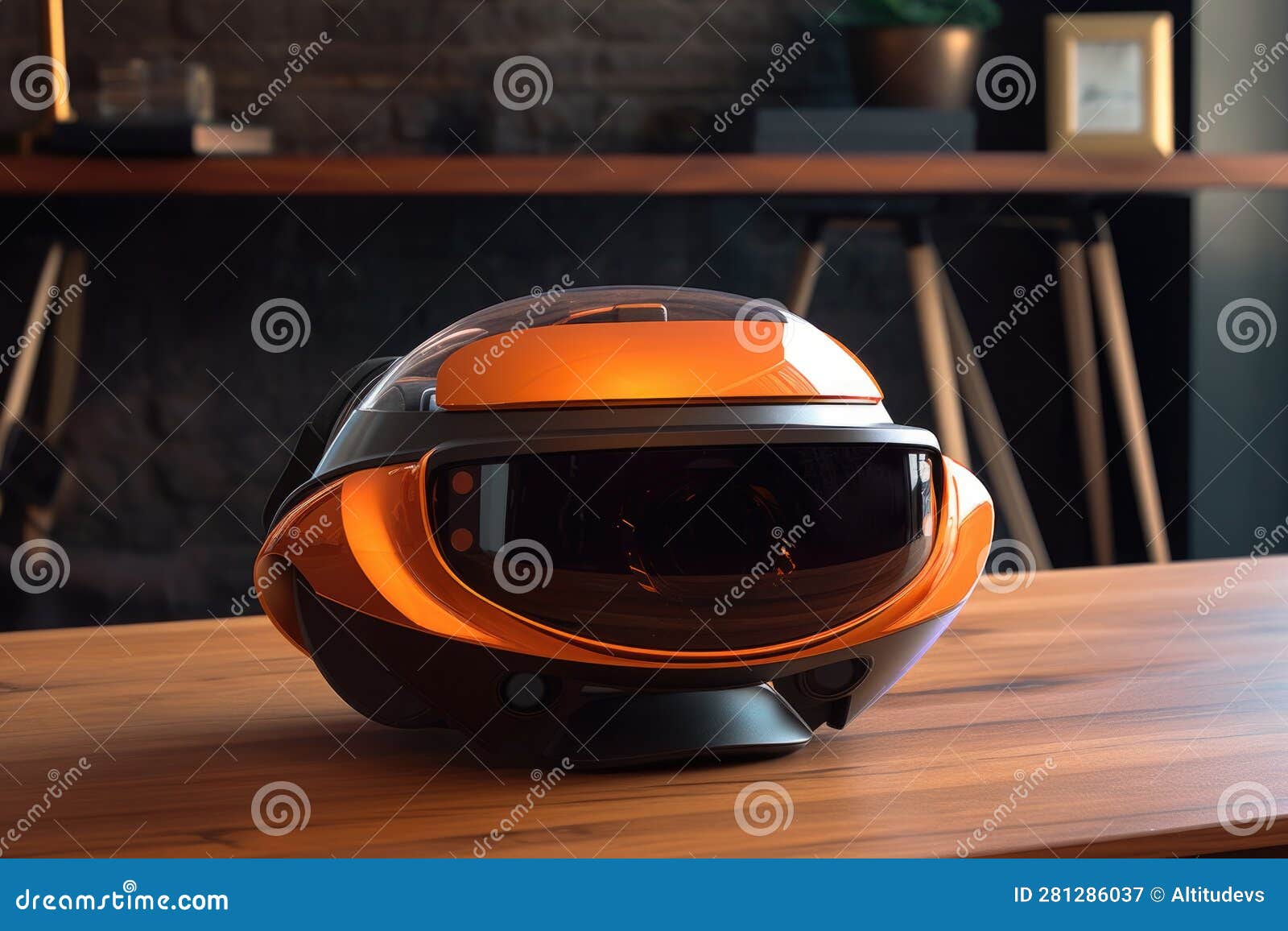 Futuristic Virtual Reality Headset on Table Stock Image - Image of ...